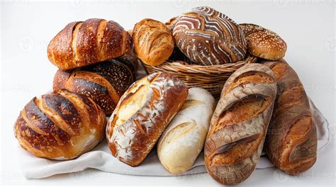 Assorted Freshly Baked Artisan Breads Displayed Elegantly In A Woven