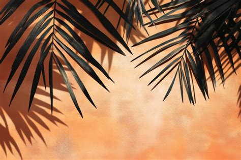 Palm Leaf Shadows Cast On An Orange Wall Premium Ai Generated Image