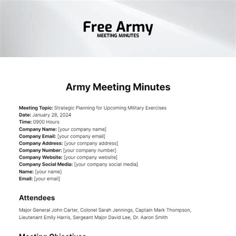 Free Army Meeting Minutes Template To Edit Online