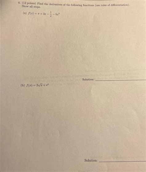 solved 6 12 points find the derivatives of the following
