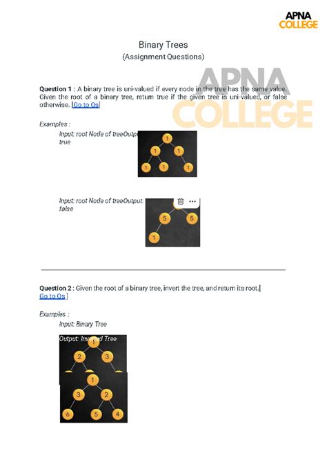 Binary Trees Questions Output Inverted Tree Binary Trees Assignment Questions Question