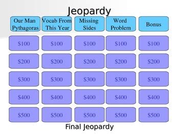 Pythagorean Theorem Jeopardy By Bria S Store TPT