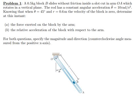 Solved Problem 1 A 05kg Block B Slides Without Friction