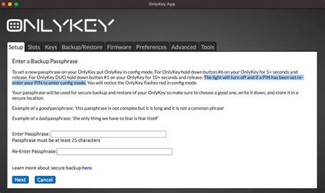 Cannot Create Backup Set Passphrase Backup And Restore OnlyKey