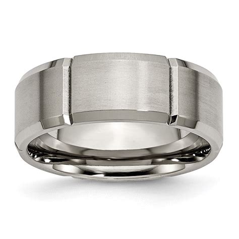 Chisel Titanium Brushed And Polished 8mm Grooved Beveled Edge Band