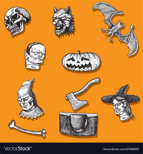 Happy Halloween Hand Drawn Icons Head Royalty Free Vector