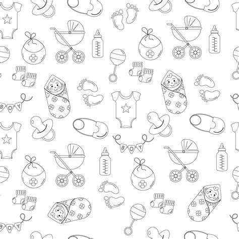Seamless Outline Sketch Of A Baby Shower Pattern For A Boy Vector