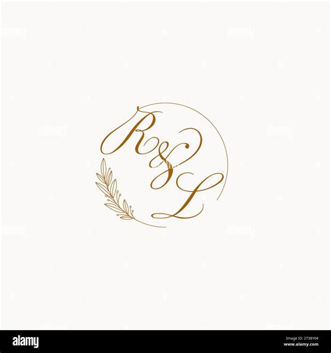 Initials Rl Wedding Monogram Logo With Leaves And Elegant Circular Lines Vector Graphic Stock