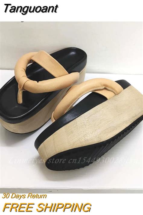 Tanguoant Sole Flip Flops Slides Women Real Leather Flat Platform