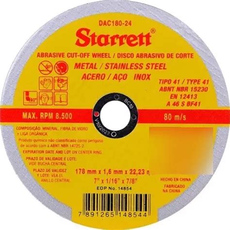 Disco Corte A O Inox Starrett X Mm X Kit Pe