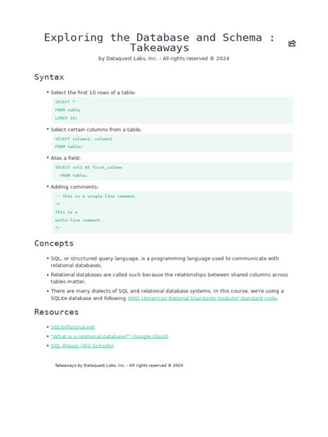 Mission 805 Exploring The Database And Schema Takeaways Pdf