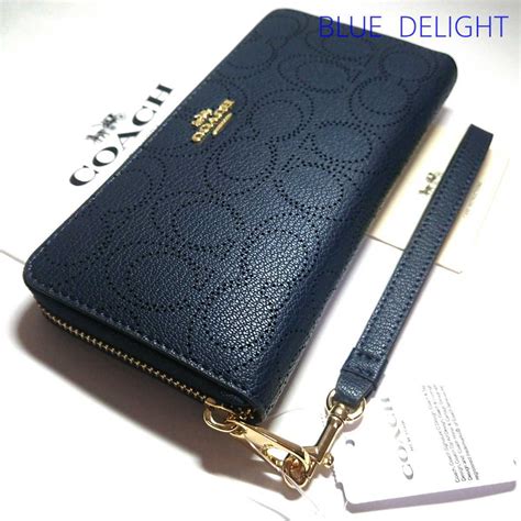 【未使用】1円スタート【新品 未使用】coach コーチ 長財布 シグネチャー ネイビー ラグジュアリー パフォレイテッド レザー パンチング