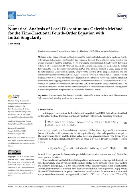 Pdf Numerical Analysis Of Local Discontinuous Galerkin Method For The Time Fractional Fourth