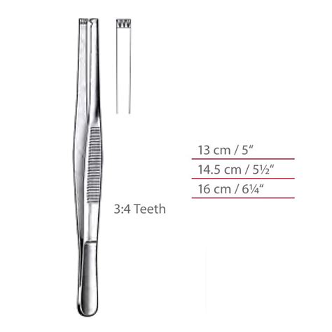 Tissue Grasping Forceps With 3 X 4 Teeth Surgical Instruments