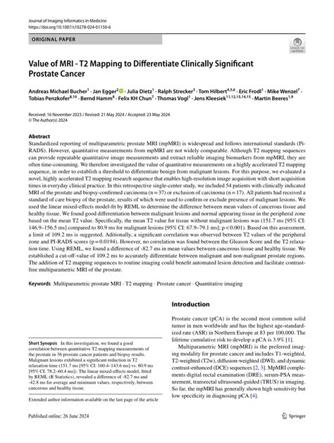 Pdf Value Of Mri T Mapping To Differentiate Clinically Significant