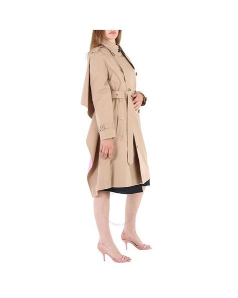 Burberry Soft Fawn Cotton Twill Contrast Cape Detail Double Breasted