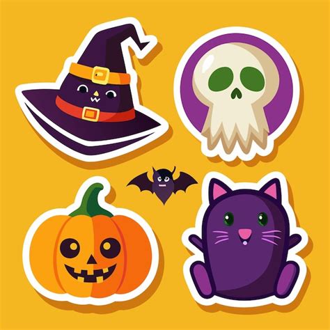 Premium Vector Cute Halloween Stickers With Pumpkin Witch Hat Skull