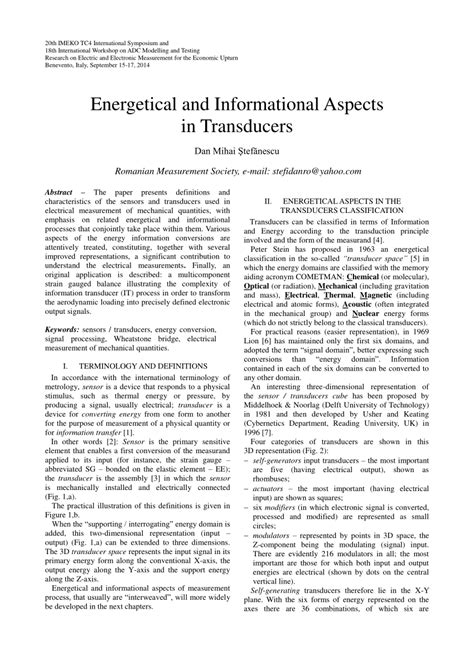 Pdf Energetical Aspects In Transducers Operation And Classification With Emphasis On