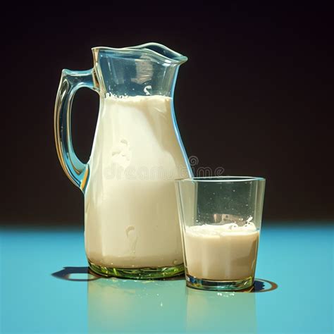 Glass Decanter And Glass Filled With Fresh Natural Milk Stock
