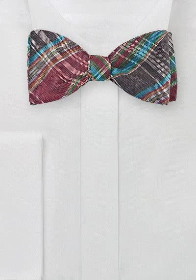 Havana Plaid Bow Tie In Brown Turquoise Burgundy Bows N