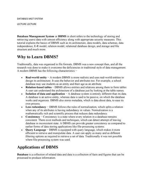 Intro To Databses Mgt System All Lectures Databses Mgt System Lecture Lecture Database