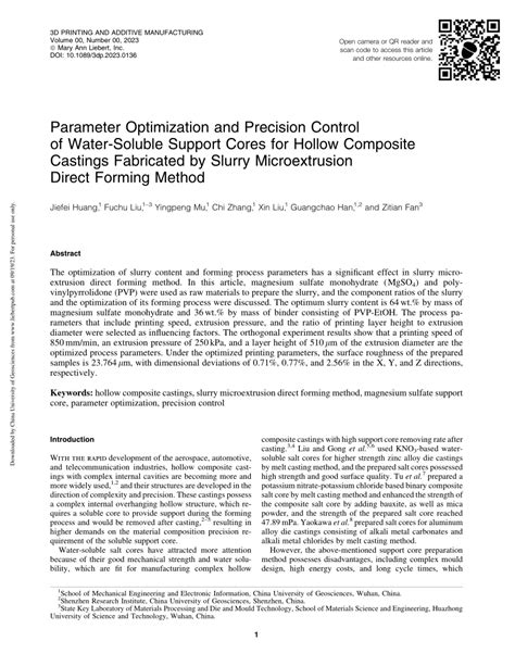 Pdf Parameter Optimization And Precision Control Of Water Soluble Support Cores For Hollow