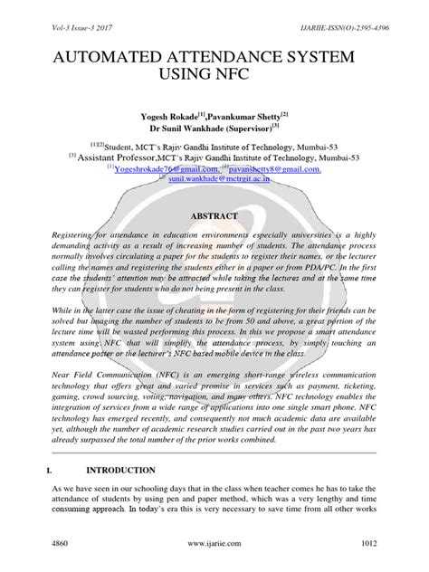 Automated Attendance System Using Nfc Pdf Login Radio Frequency