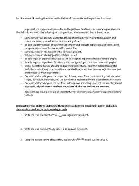 Compendiumofexponentiallogarithmicpractice Pdf Logarithm
