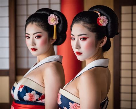 Premium Photo Two Beautiful Japanese Women In Traditional Clothing
