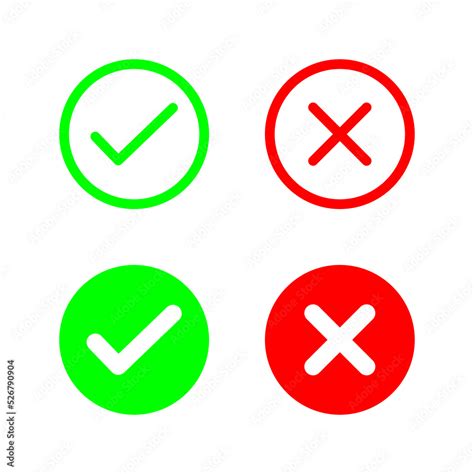 A Colection Of Web Button Variants Green Check Mark And Red Cross