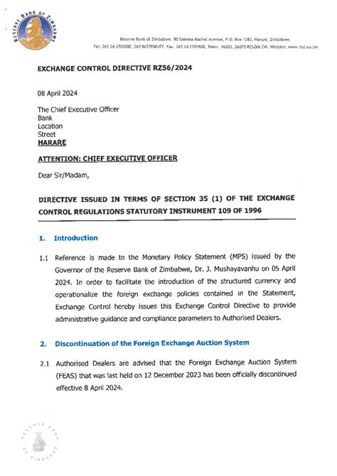 Exchange Control Directive RZ56 Computer Arch Studocu