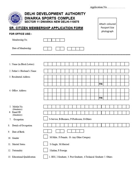 Application Form And Guidelines For Sr Citizen Membership Of Dwarka