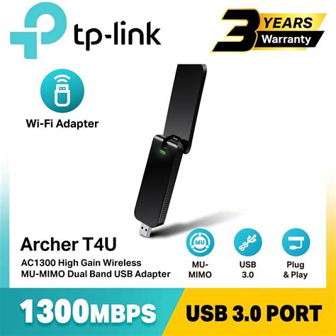 TP Link Archer T4U AC1300 Wireless Dual Band USB 3 0 WiFi Adapter 2 4Ghz 5Ghz Shopee Malaysia