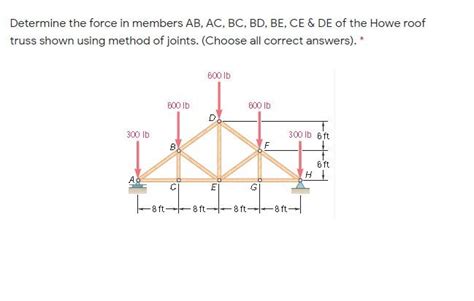 Solved Determine The Force In Members Ab Ac Bc Bd Be Ce