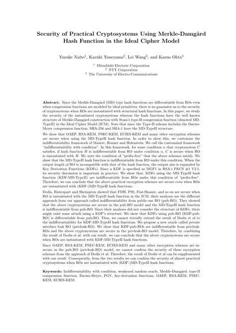Pdf Security Of Practical Cryptosystems Using Merkle Damgard Hash