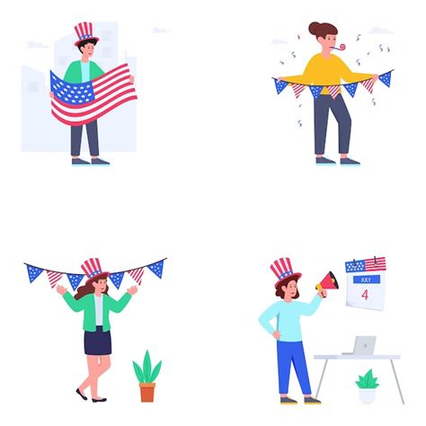 Pack de vectores planos del día de la independencia de ee uu Vector