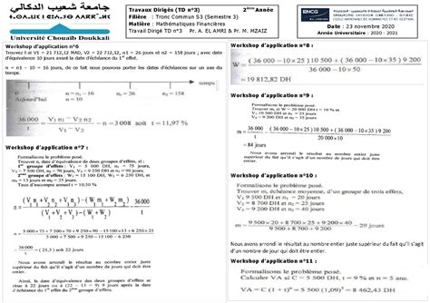 Corrigé math td Monsieur mzaiz Workshop dapplication n Trouvez t si V MAD