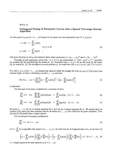 Pdf Orthogonal Fitting Of Parametric Curves With A Special Two Stage