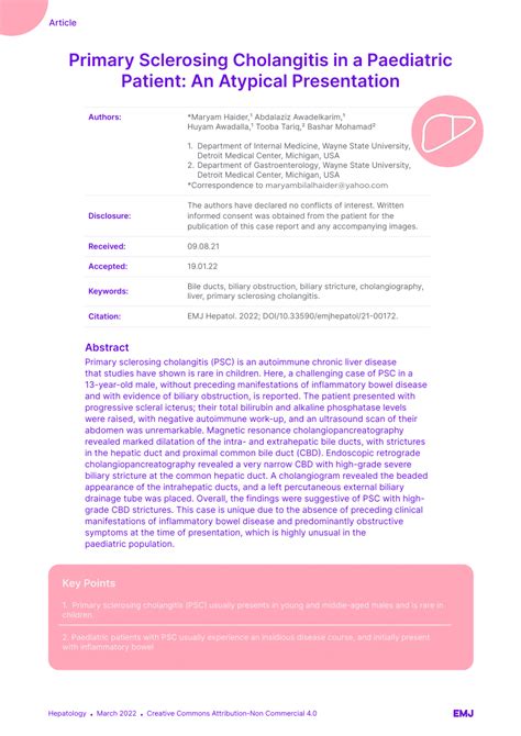 Pdf Primary Sclerosing Cholangitis In A Paediatric Patient An