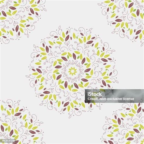 매끄러운 패턴 만다라 원 둥근 나무 는 흰색 배경에 장식을 나뭇잎 녹색 벡터 그림입니다 심플한 플로럴 만다라 프린트 추상 꽃 메달 대칭에 대한 스톡 벡터 아트 및 기타