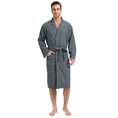 Fashgudim Mens Lightweight Waffle Knit Robe Soft Kimono Spa Bathrobes