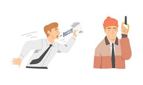 젊은 남자 일상 세트 사무실에서 일하는 사업가 대중 교통 만화 벡터 일러스트 레이 션 안에 서 있는 남자 2명에 대한 스톡 벡터