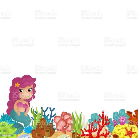 산호초 인어 공주와 행복한 물고기들이 아이들을 위한 고립된 그림 근처에서 수영하는 만화 장면 0명에 대한 스톡 벡터 아트 및 기타 이미지 Istock
