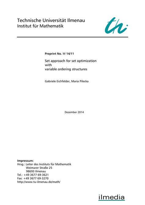 Pdf Set Approach For Set Optimization With Variable Ordering Structures