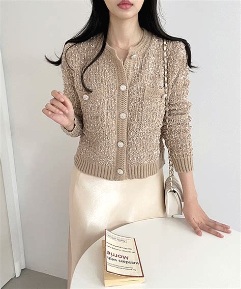 💕강추 💕퍼셀 펄 트위드 주얼리 단추 가을 겨울 하객룩 가디건 에이블리