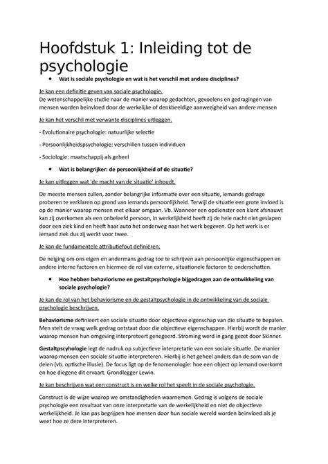 Hoofdstuk 1 Inleiding Sociale Pyschologie Hoofdstuk 1 Inleiding Tot