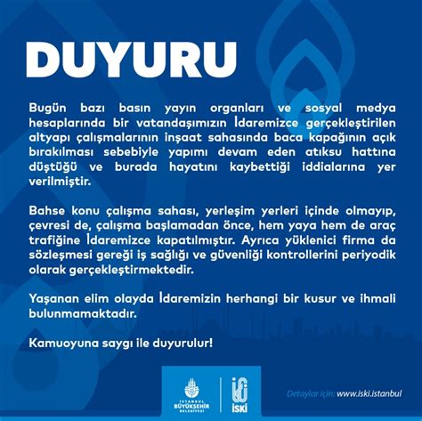 İSKİ Genel Müdürlüğü on Twitter Kamuoyuna saygı ile duyurulur
