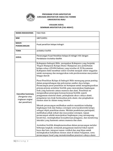 02 Borang Usulan Judul Pusat Penelitian Kelapa Pdf