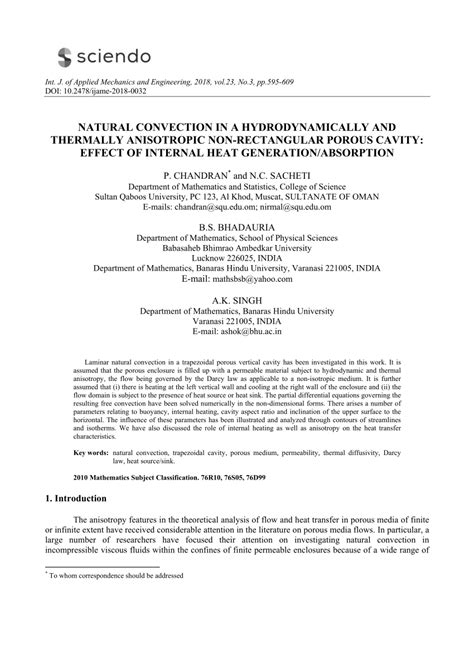 Pdf Natural Convection In A Hydrodynamically And Thermally Anisotropic Non Rectangular Porous