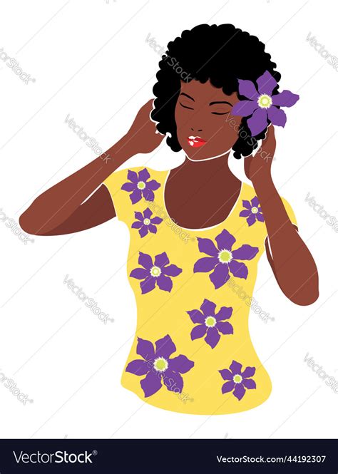 Dark Skinned Girl With Clematis Royalty Free Vector Image